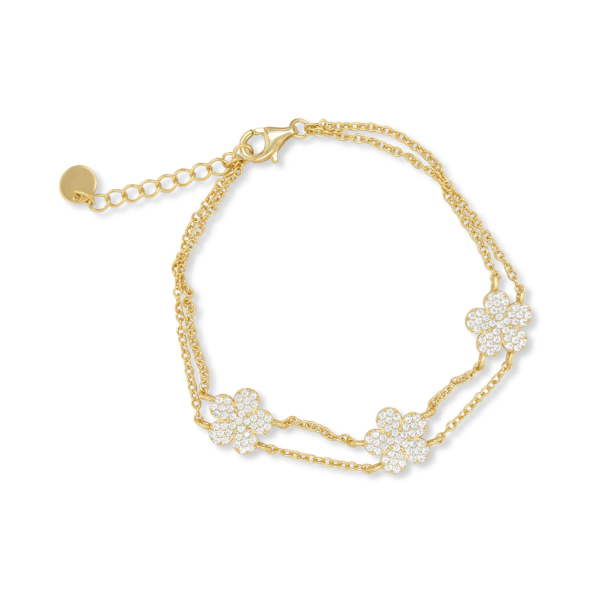 YELLOW GOLD PLATED STERLING SILVER CZ FLOWER BRACELET – Kaylah Diamonds ...