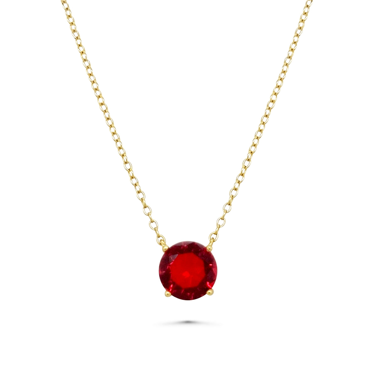 YELLOW GOLD PLATED STERLING SILVER 8MM ROUND RED SOLITAIRE NECKLACE ...