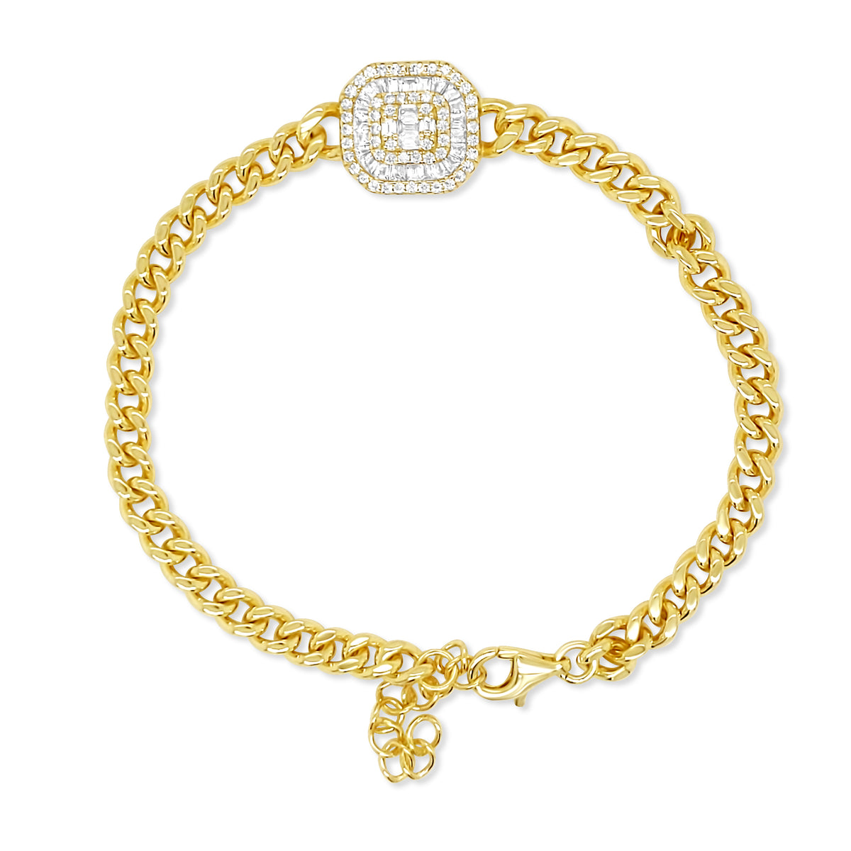 YELLOW GOLD PLATED STERLING SILVER CZ CLUSTER CUBAN LINK BRACELET ...