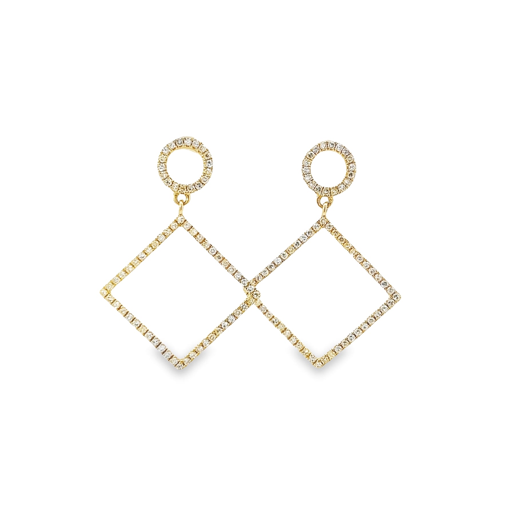 14K YELLOW GOLD .45 CTW DIAMOND OPEN CIRCLE & SQUARE DANGLE EARRINGS ...