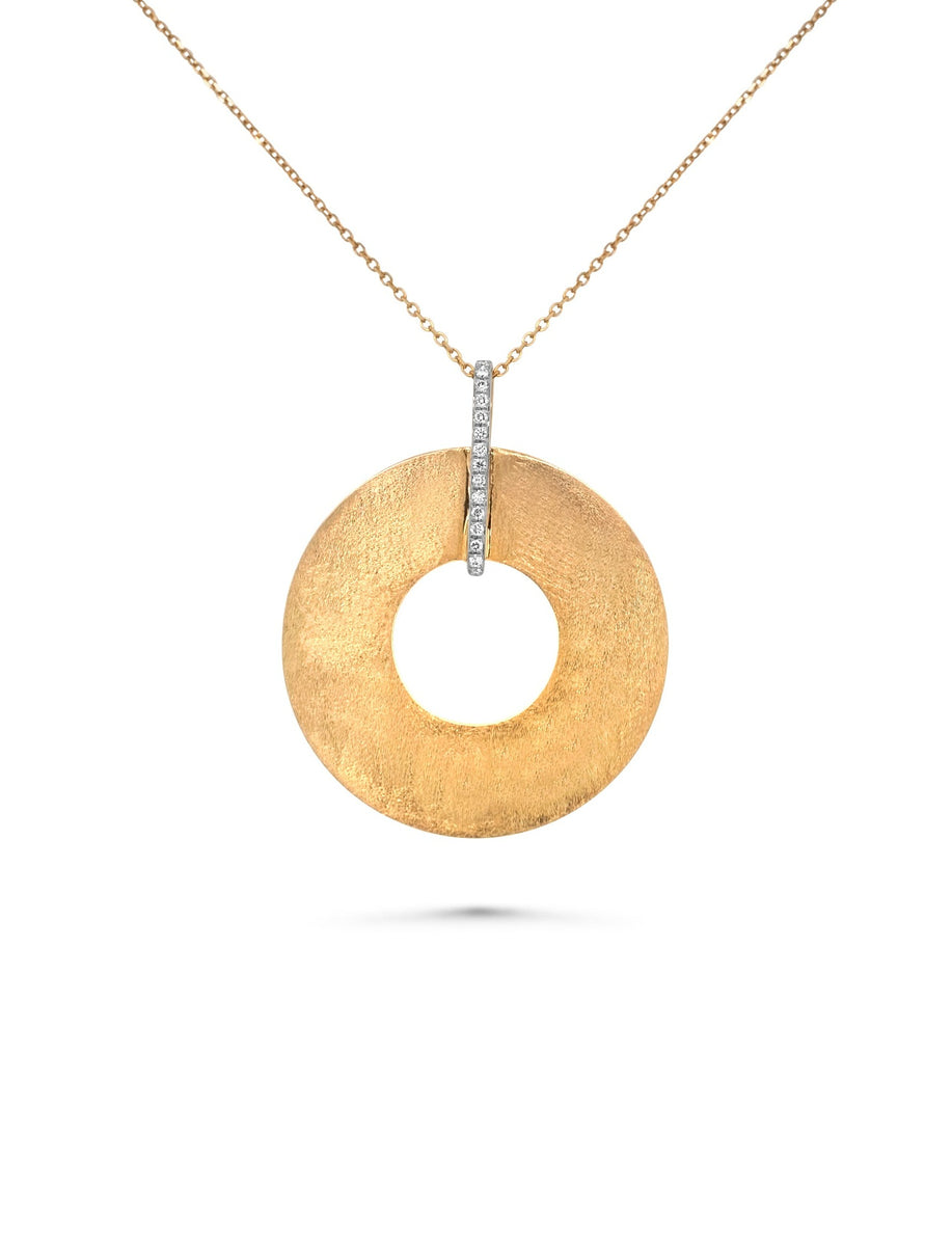 14K YELLOW GOLD BRUSHED ROUND NECKLACE WITH .06 CTW DIAMOND BAIL ...